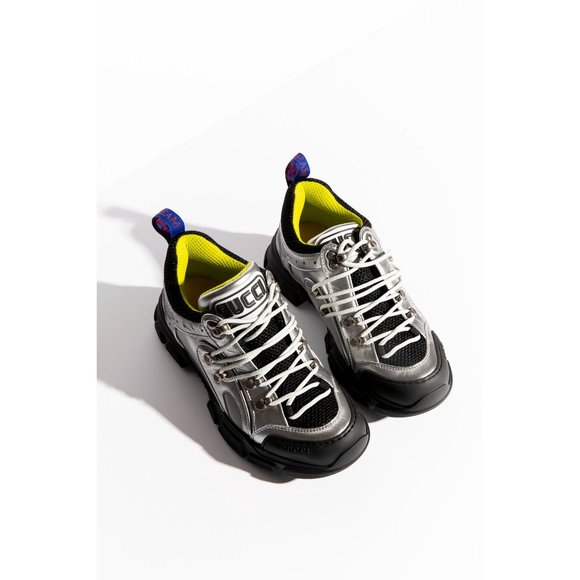 Gucci | Shoes | Gucci Shoes Women Silver Flashtrek Leather Trainers ...